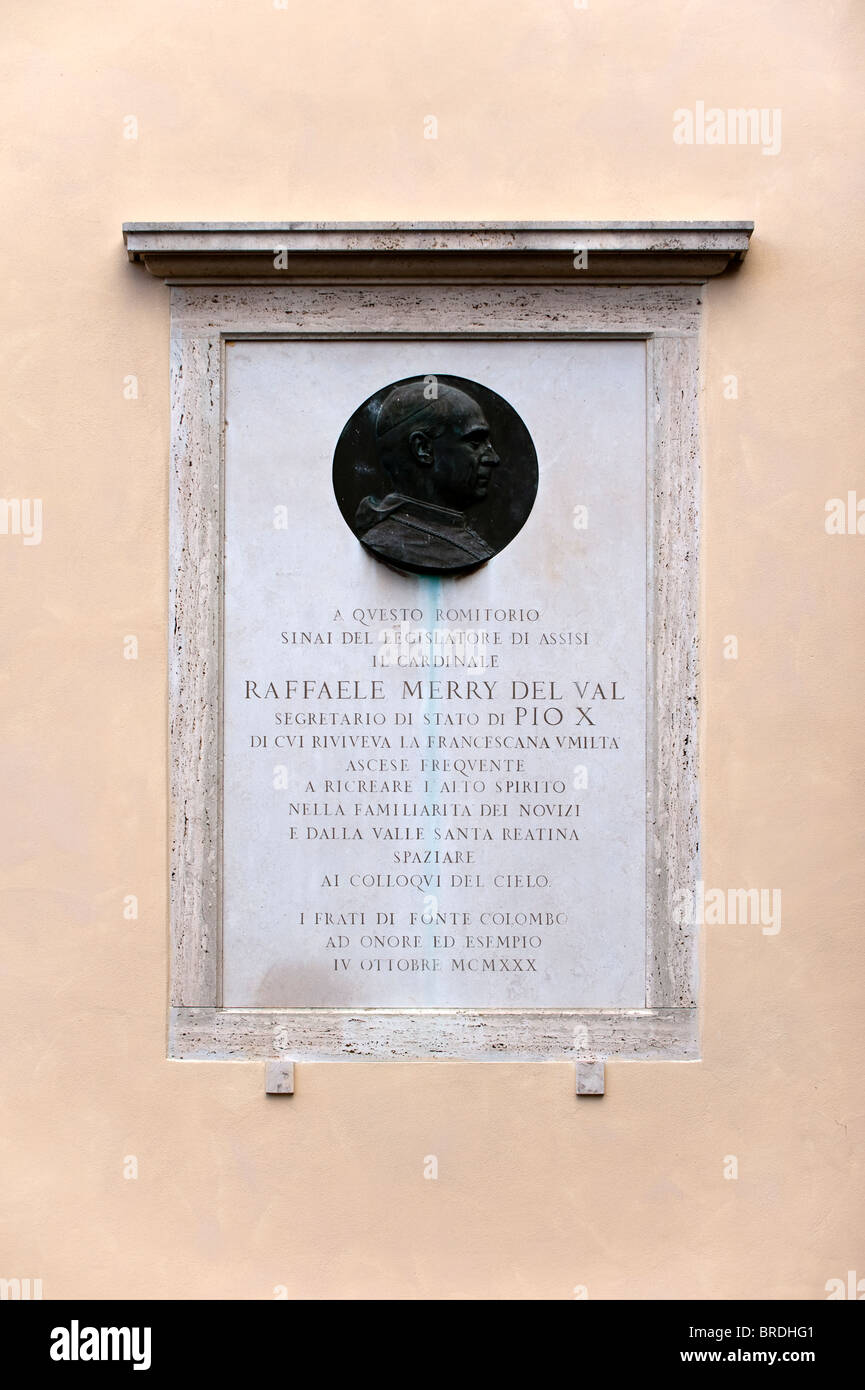 Memorial tablet, franciscan Sanctuary of Fonte Colombo, Rieti, Lazio ...