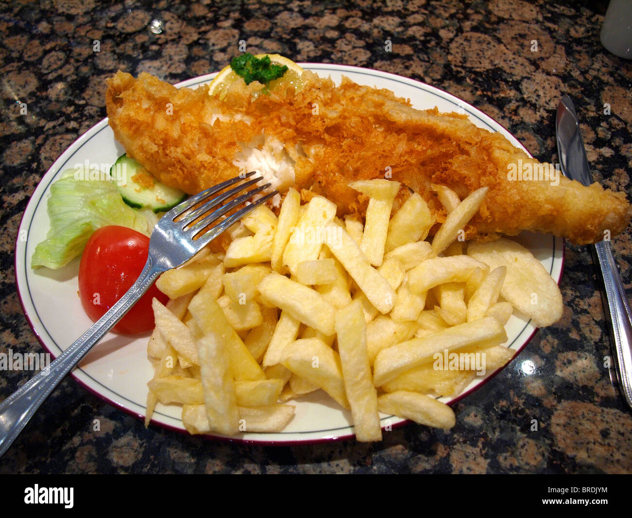 Quality Fish and Chips ready for eating in a specialist restaurant ...