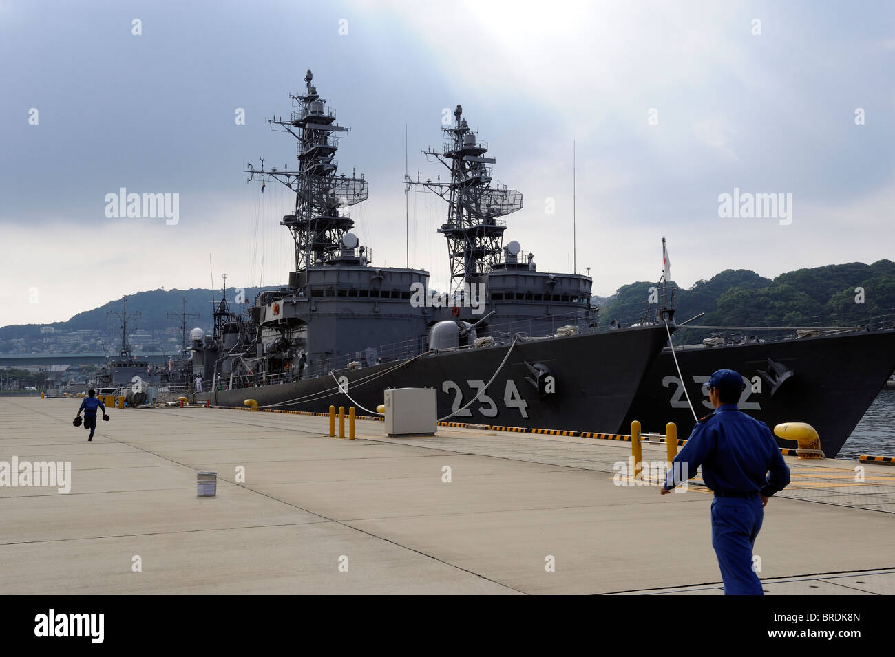 Warships of Japanese Maritime Self Defense Force anchored along the ...