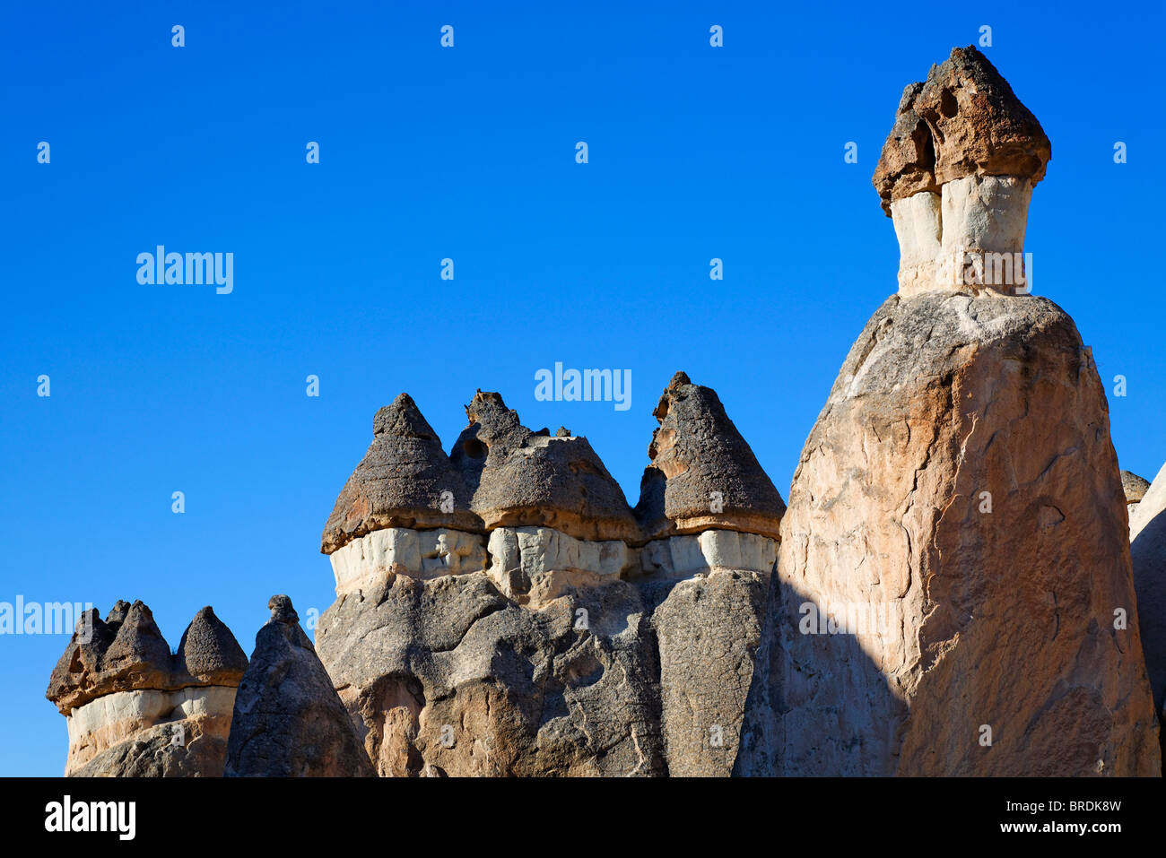 Landscape of limestone fairy chimneys, Zelve, Cappadocia, Turkey Stock ...