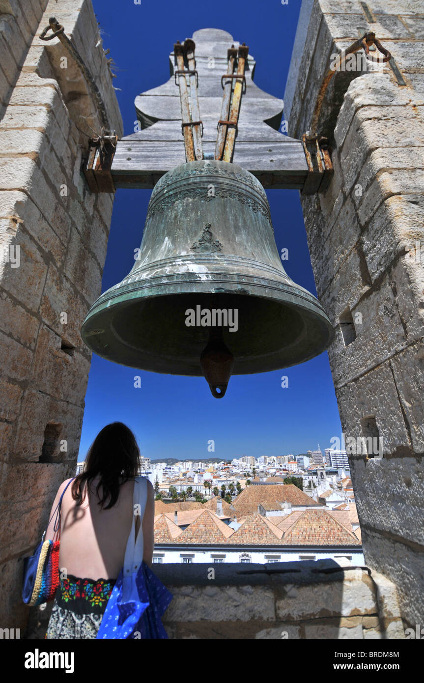 Cathedral bell in square of Largo da Se Cathedral, Faro old town ...