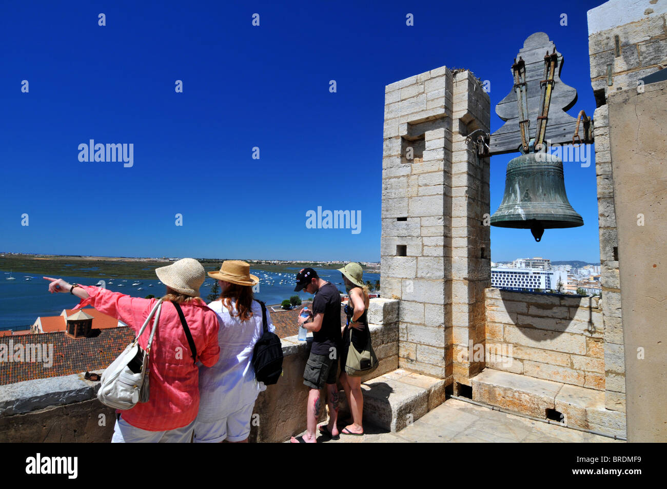 Cathedral bell in square of Largo da Se Cathedral, Faro old town ...