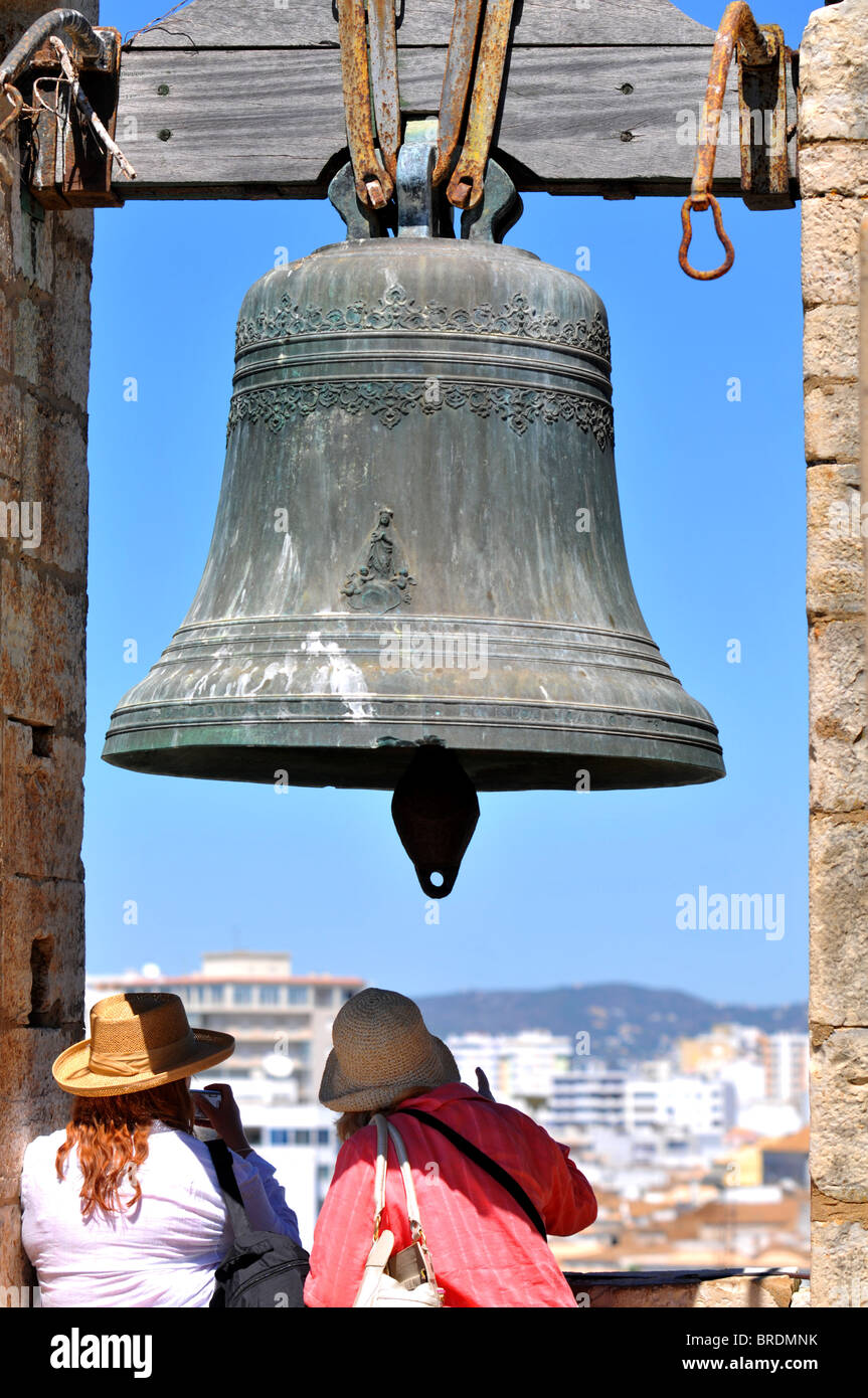 Cathedral bell in square of Largo da Se Cathedral, Faro old town ...