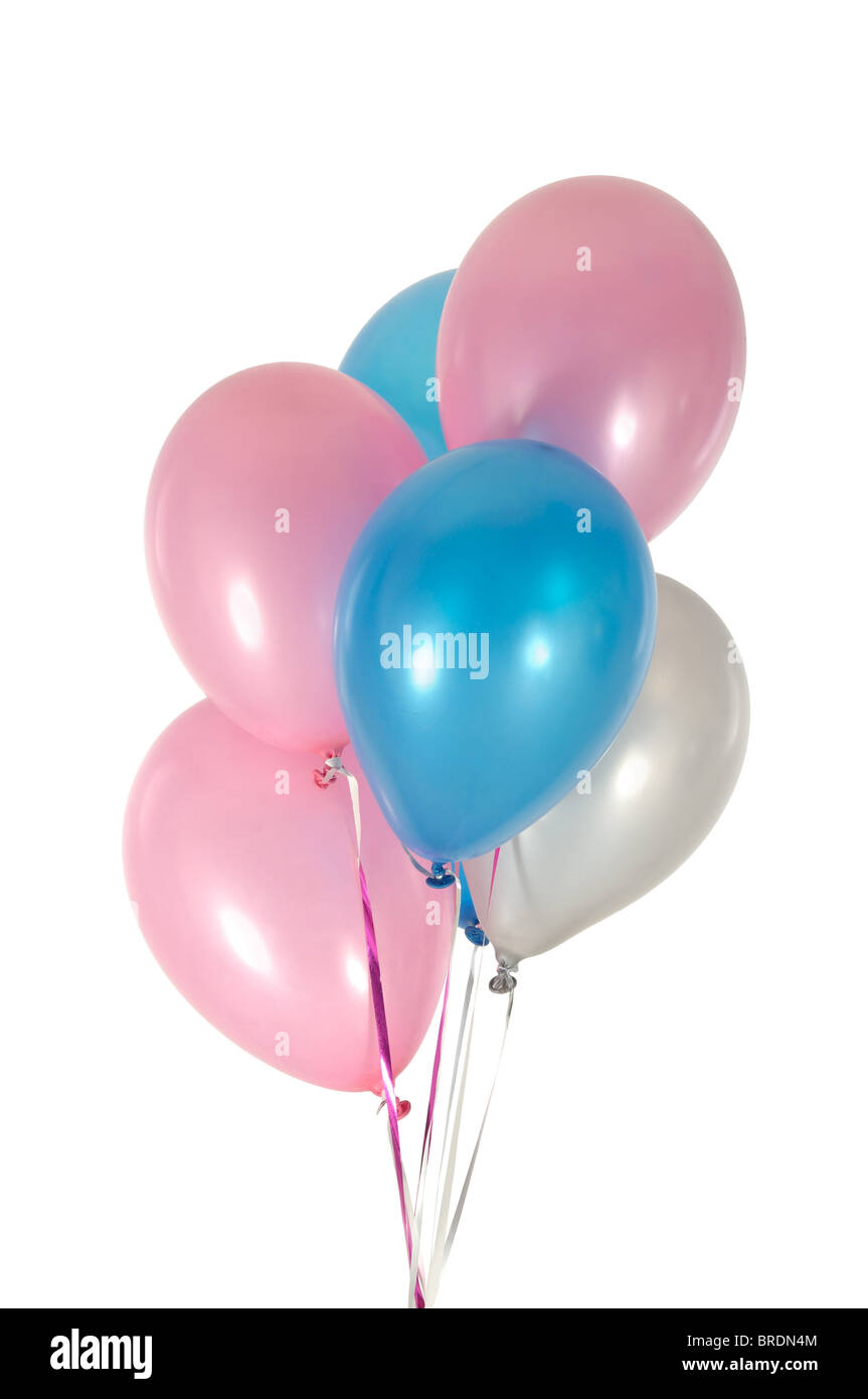 Balloons in strings isolated on a clean white background Stock Photo ...