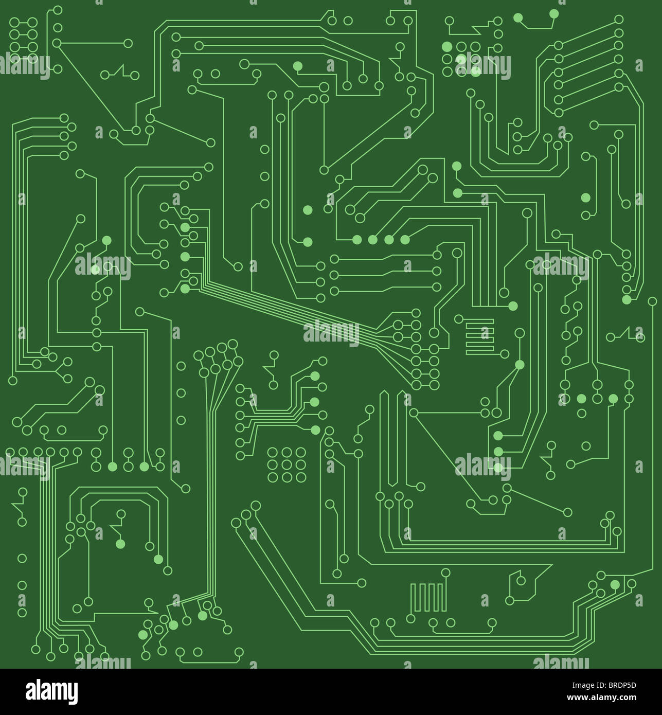 Circuit Board including dots, circles and lines with a green background ...