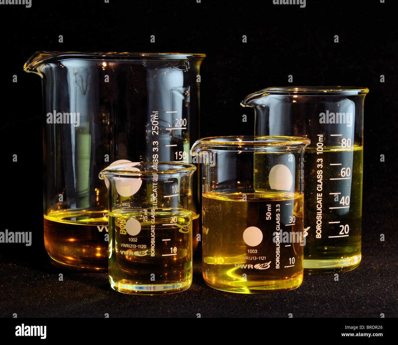 empty Clear glass measuring beakers in a group 25ml 50ml 100ml 250ml ...