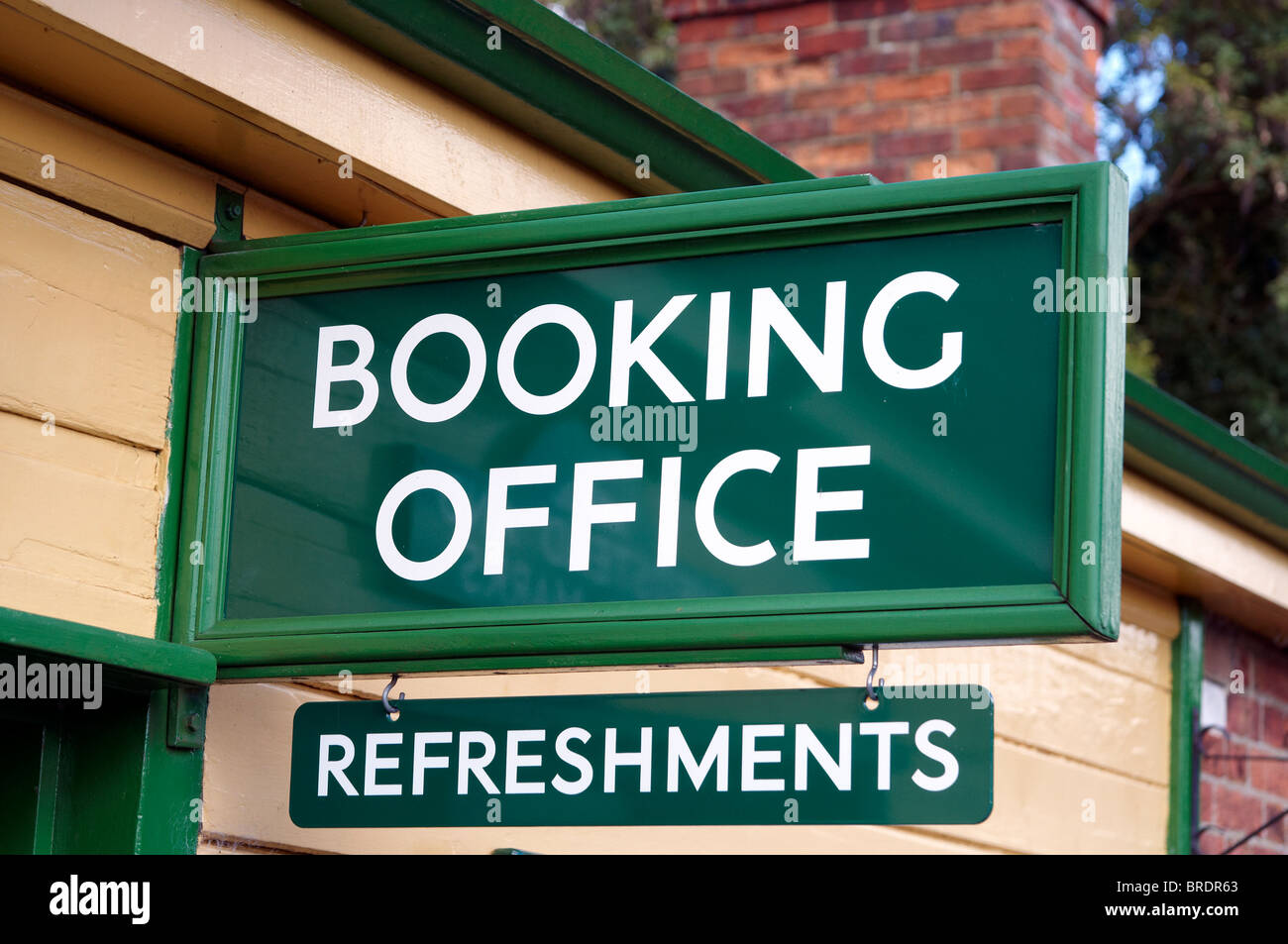 Southern Railway style booking office sign at Medstead station Stock ...