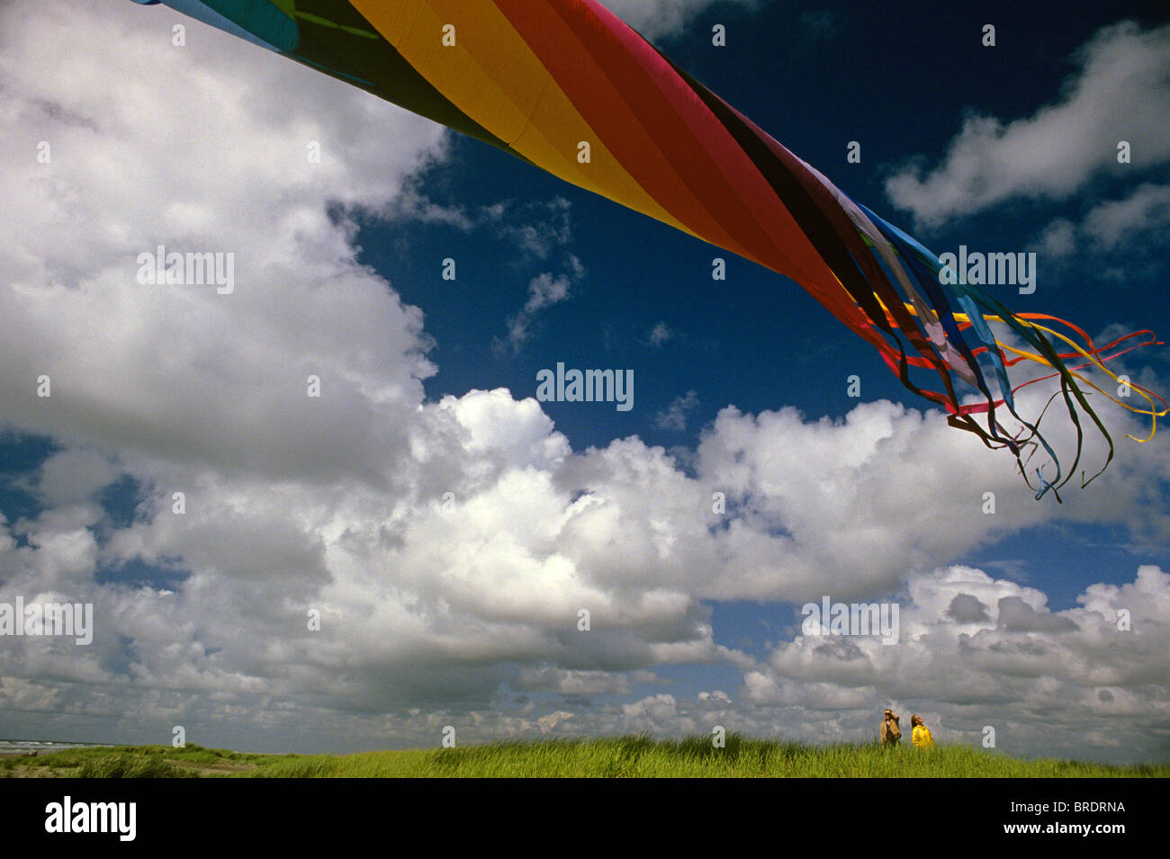 Huge multicolored single kite in blue sky at the International kite ...
