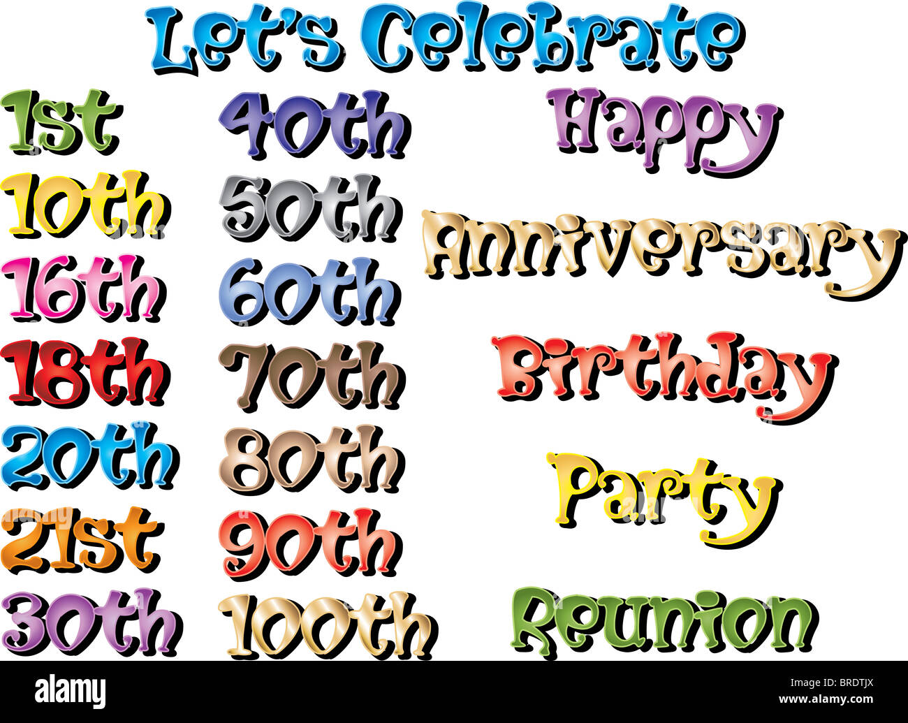 Raster Illustration of Special Birthdays and Occasions Stock Photo - Alamy