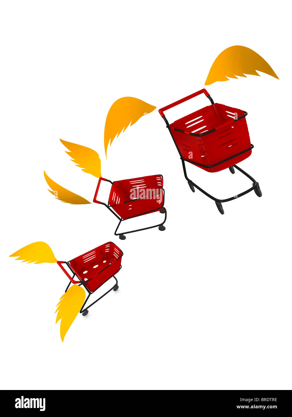 3d render concept. flying shopping carts isolated over white background ...