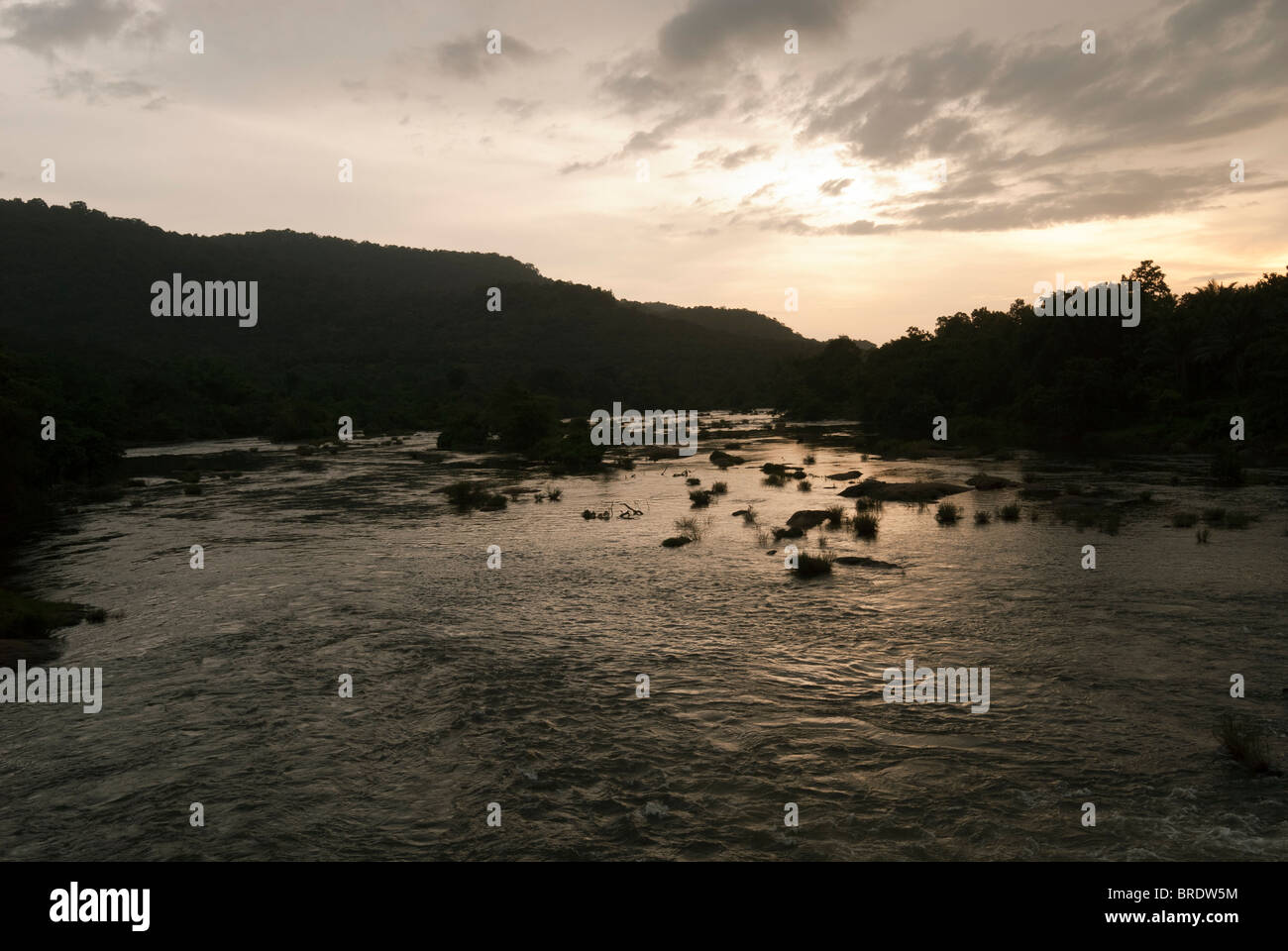 Chalakkudy river on edge of Sholayar forest range ; Kerala ; India ...