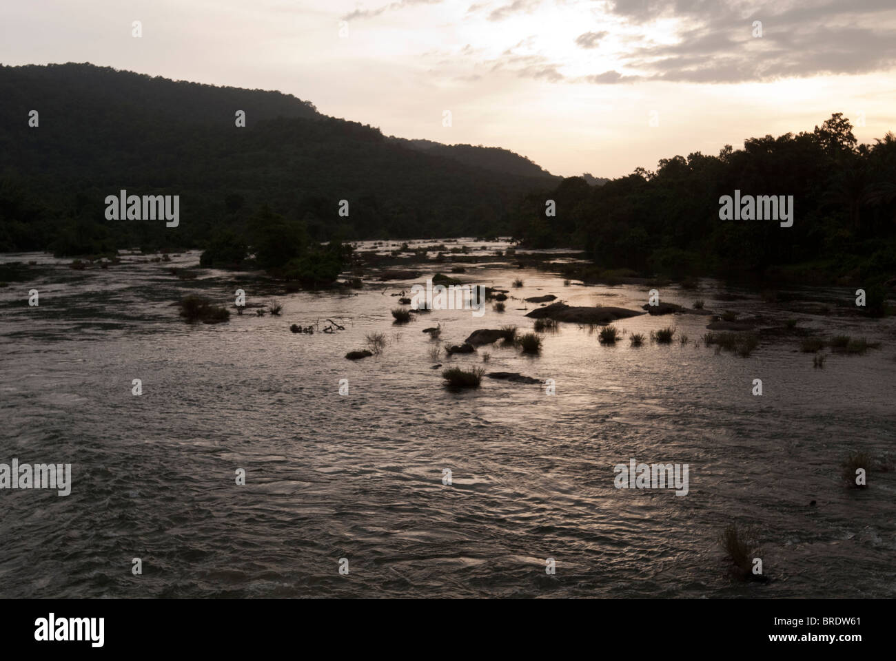 Chalakkudy river on edge of Sholayar forest range ; Kerala ; India ...