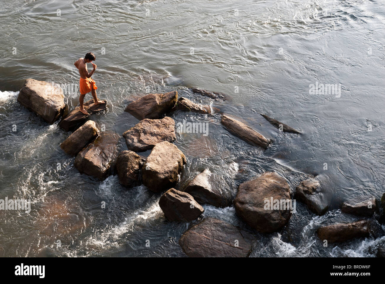 Chalakkudy river on edge of Sholayar forest range ; Kerala ; India ...