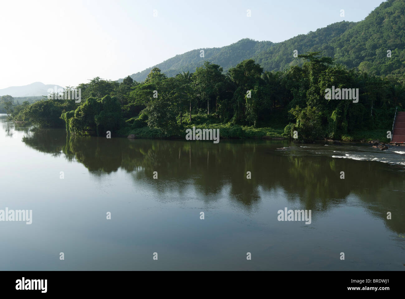 Chalakkudy river on edge of Sholayar forest range ; Kerala ; India ...