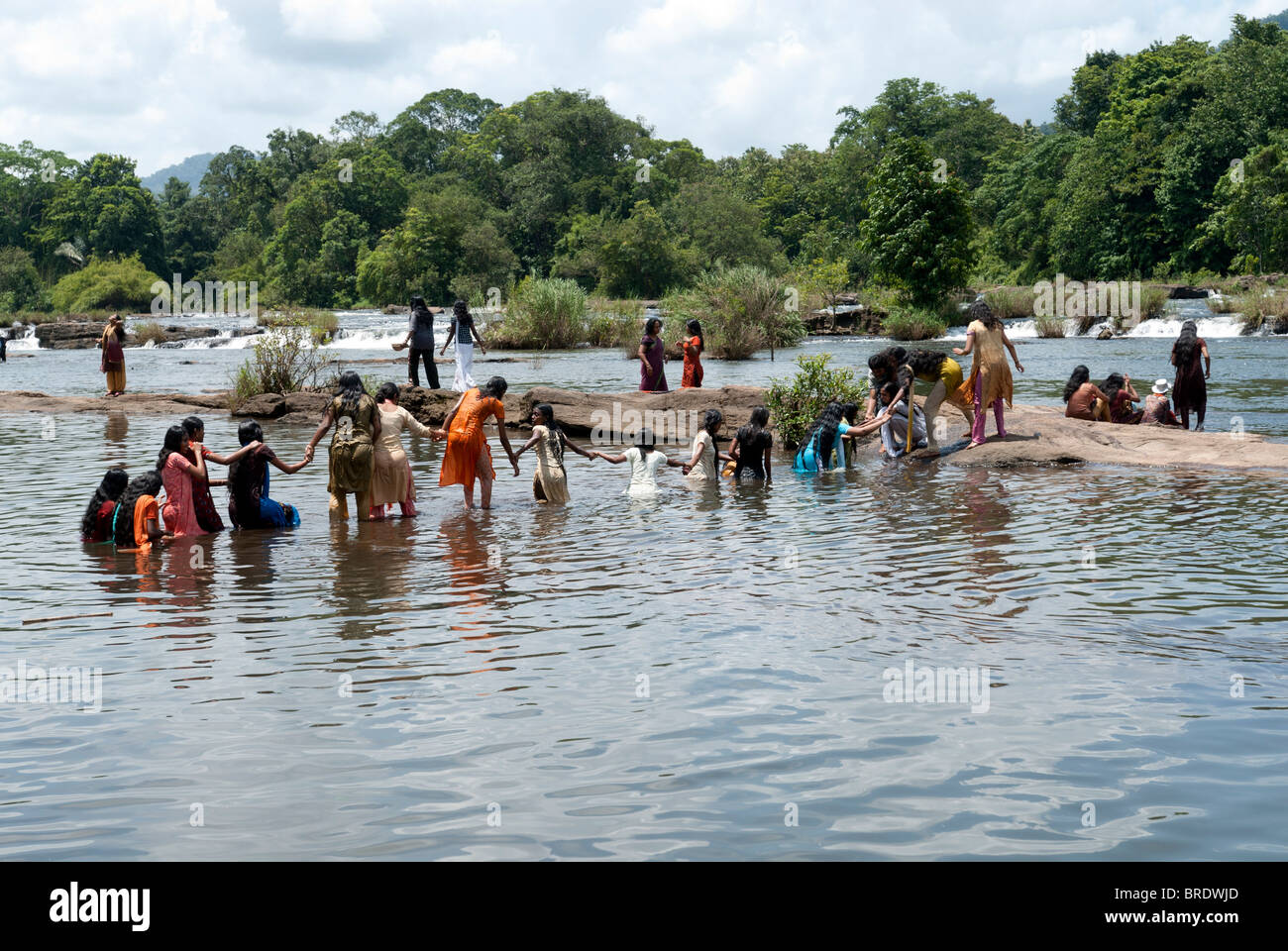 Chalakkudy river on edge of Sholayar forest range ; Kerala ; India ...