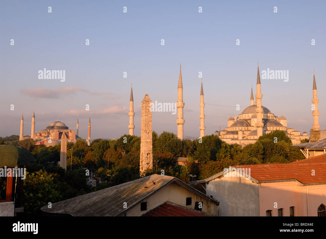 The Blue Mosque and Aya Sofya with the obelisks of the Hippodrome in ...