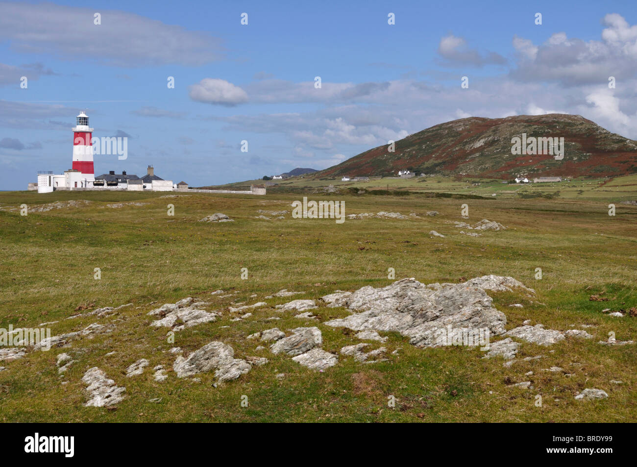 Lighthouse and Mynydd Enlli, Bardsey island, Wales Stock Photo - Alamy