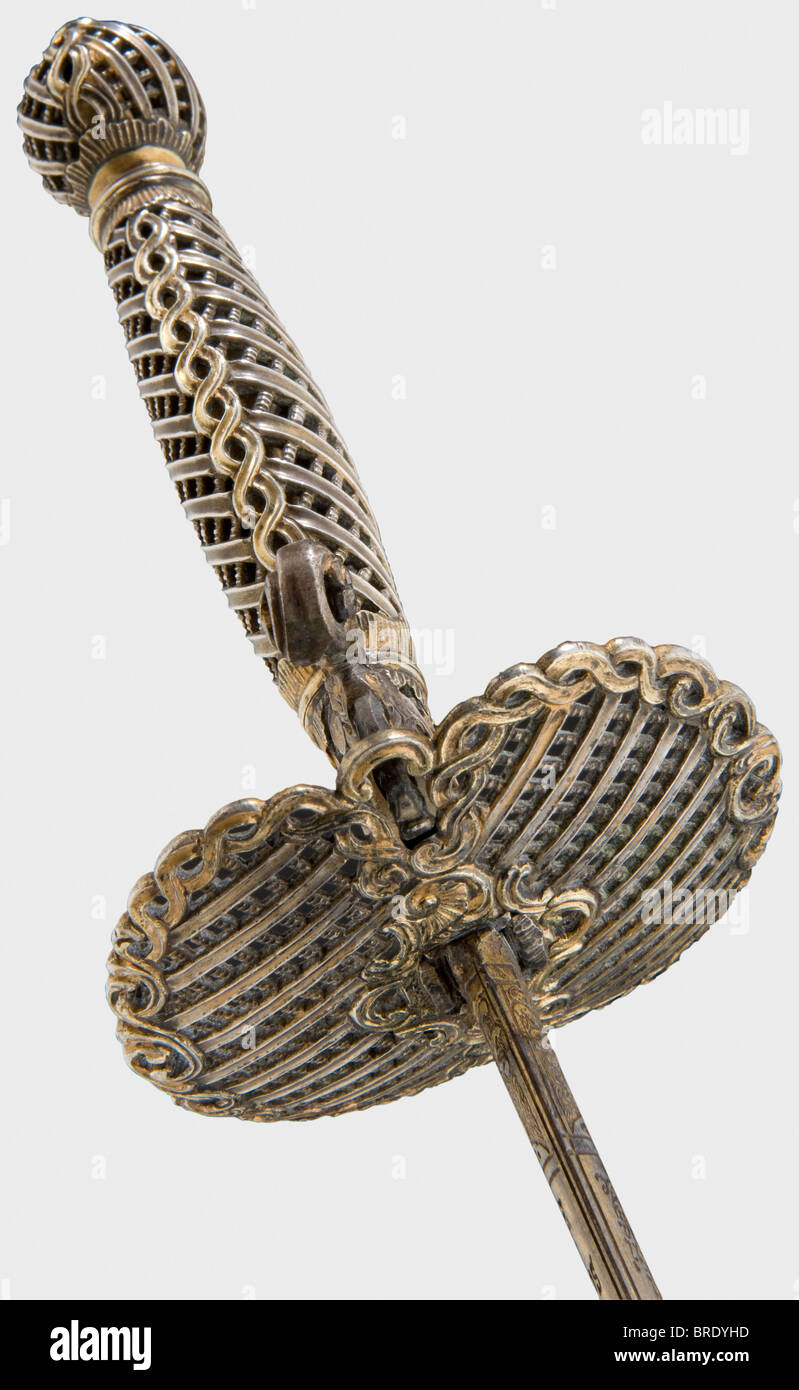 A fine German court sword with gold-plated silver hilt, Dresden, circa ...