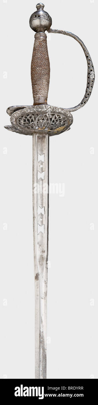 An small-sword with chiselled hilt, Italy(?), 18th century Double-edged ...