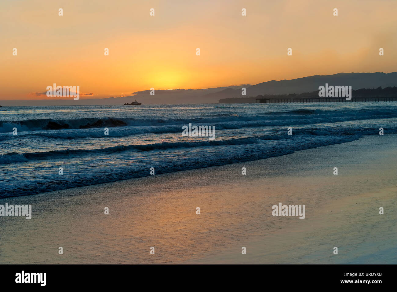 Bacara (haskell's) beach, Goleta, at sunset Stock Photo - Alamy
