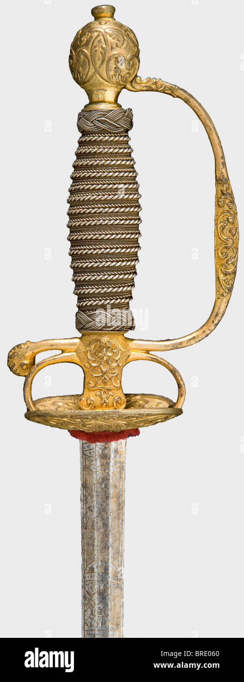 A small-sword with gold-plated hilt, France, circa 1720 Slender double ...