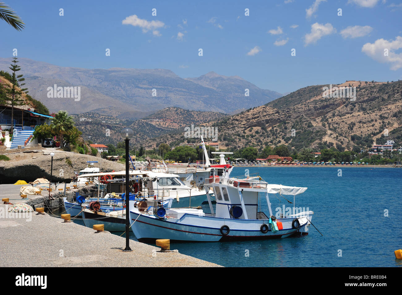The busy fishing port and harbour in Agia Gallini which is located in ...