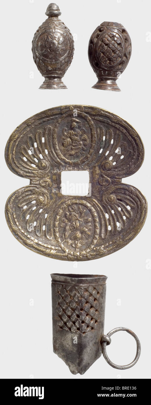 A guard, locket, and two pommels for small-swords, France, 18th century ...