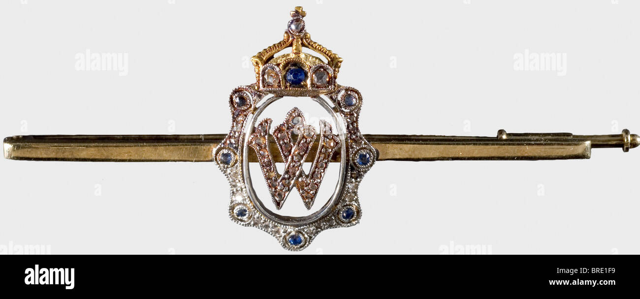 Kaiser Wilhelm II, a golden presentation pin set with diamonds The ...