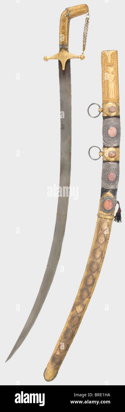 A gold-mounted Saudi Arabian shamshir, circa 1900 Smooth single-edged ...