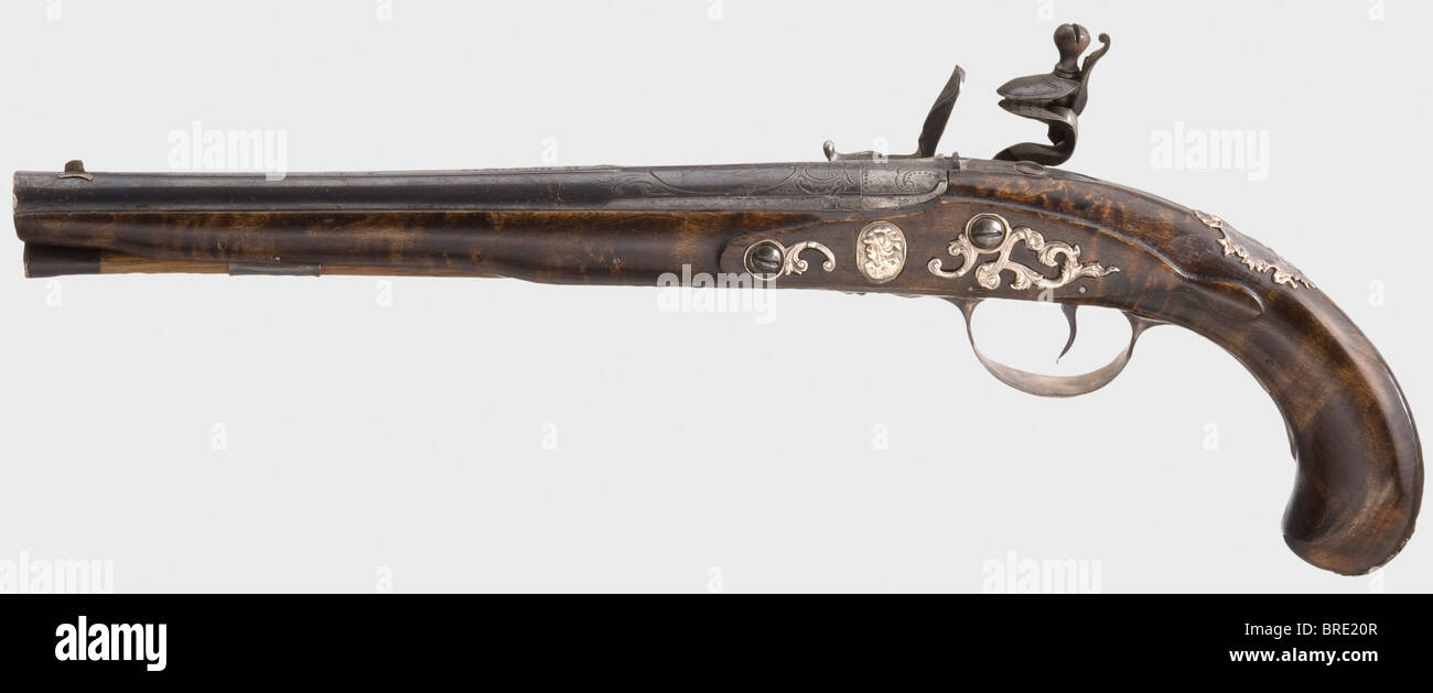 A pair of silver-mounted flintlock pistols, Mathias Karg, Hechingen ...