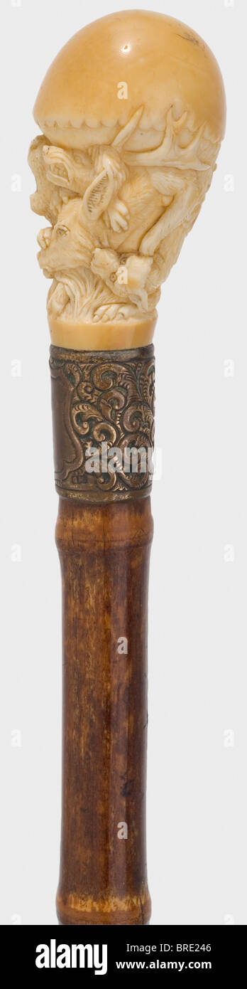 A German walking stick with a hunting motif, middle of the 19th century ...