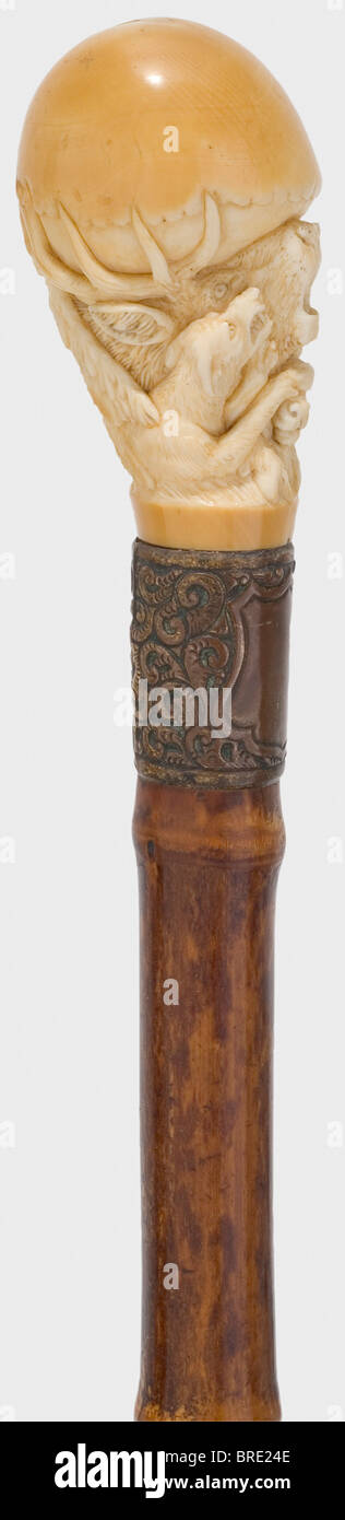 A German walking stick with a hunting motif, middle of the 19th century ...