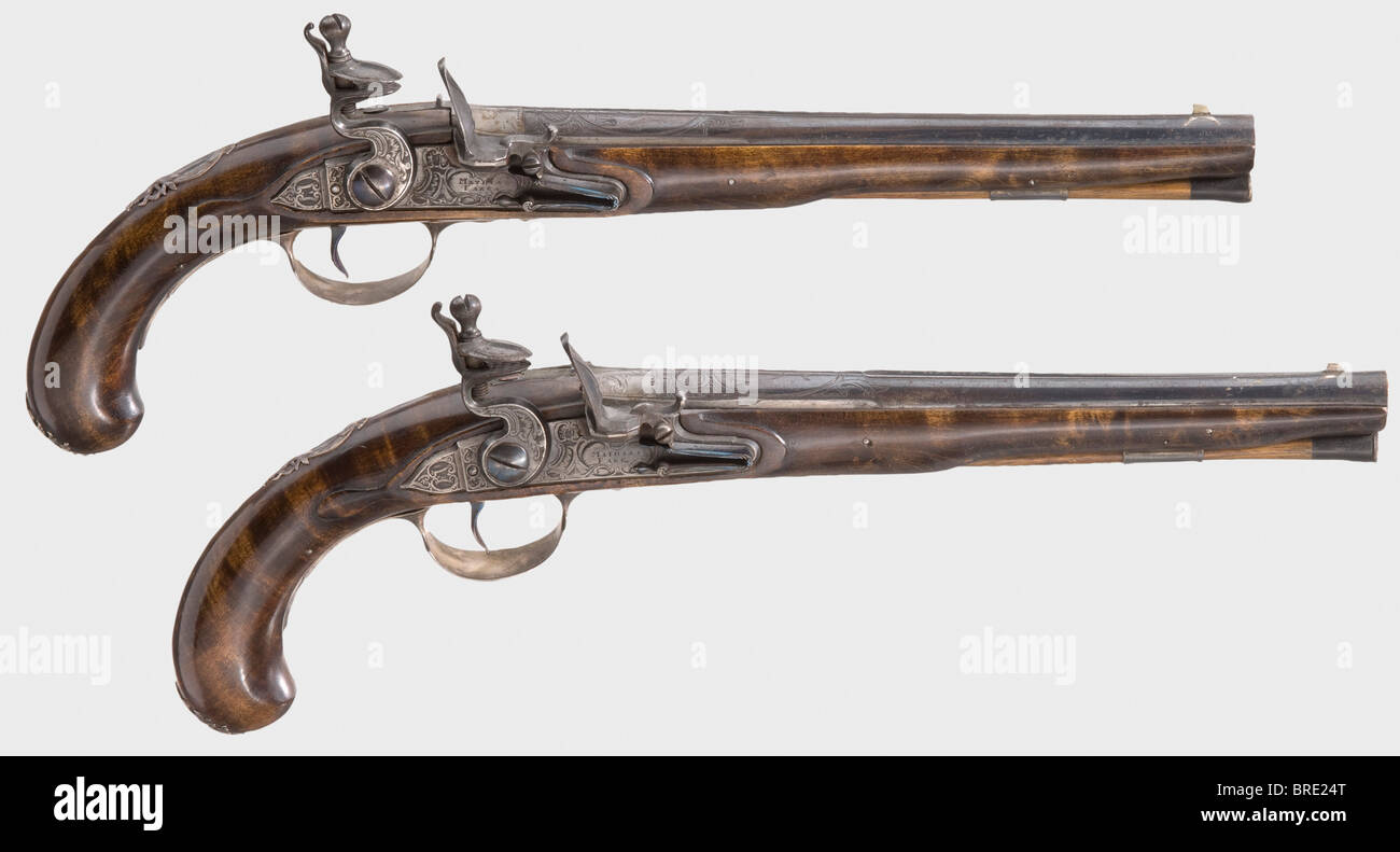 A pair of silver-mounted flintlock pistols, Mathias Karg, Hechingen ...