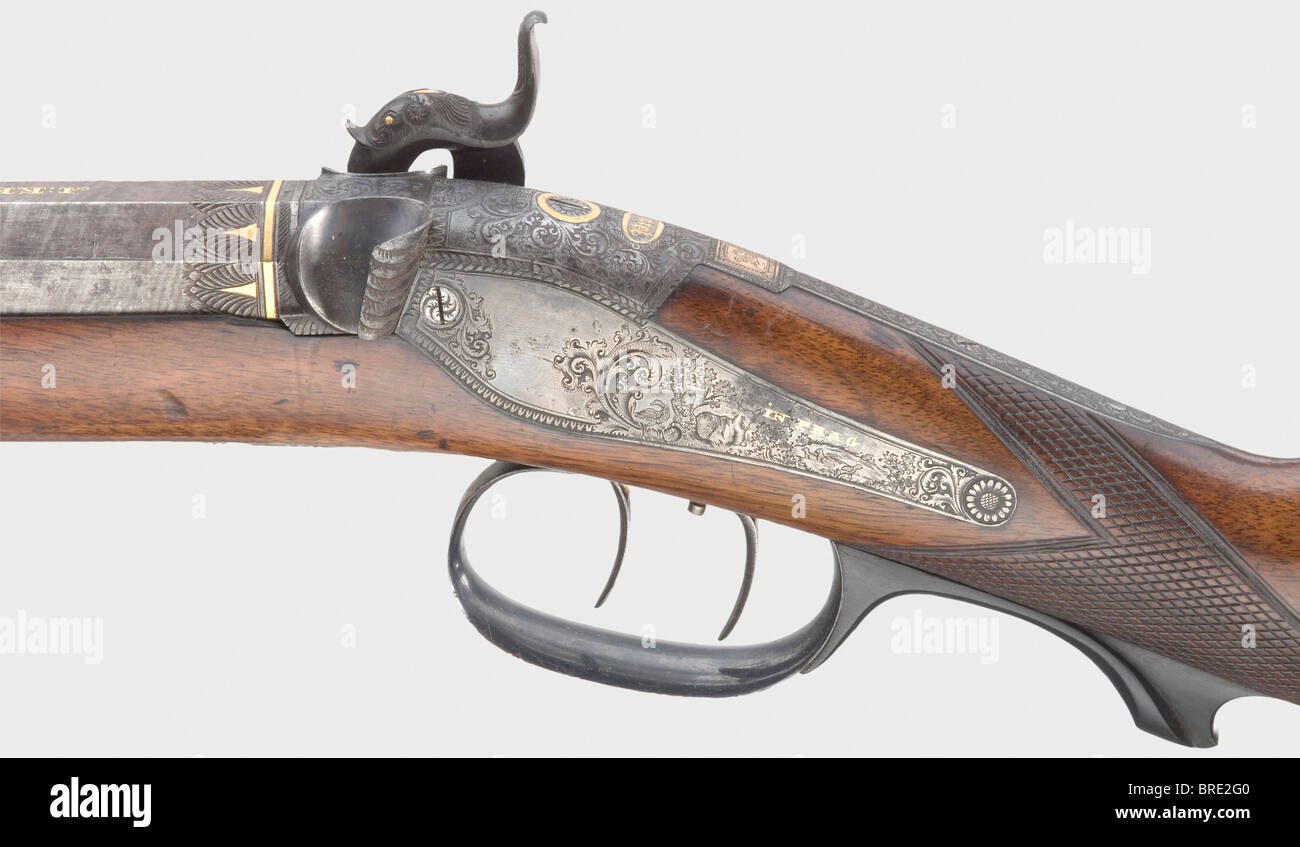 A fine percussion rifle, Kehlner in Prague, circa 1840. Octagonal ...