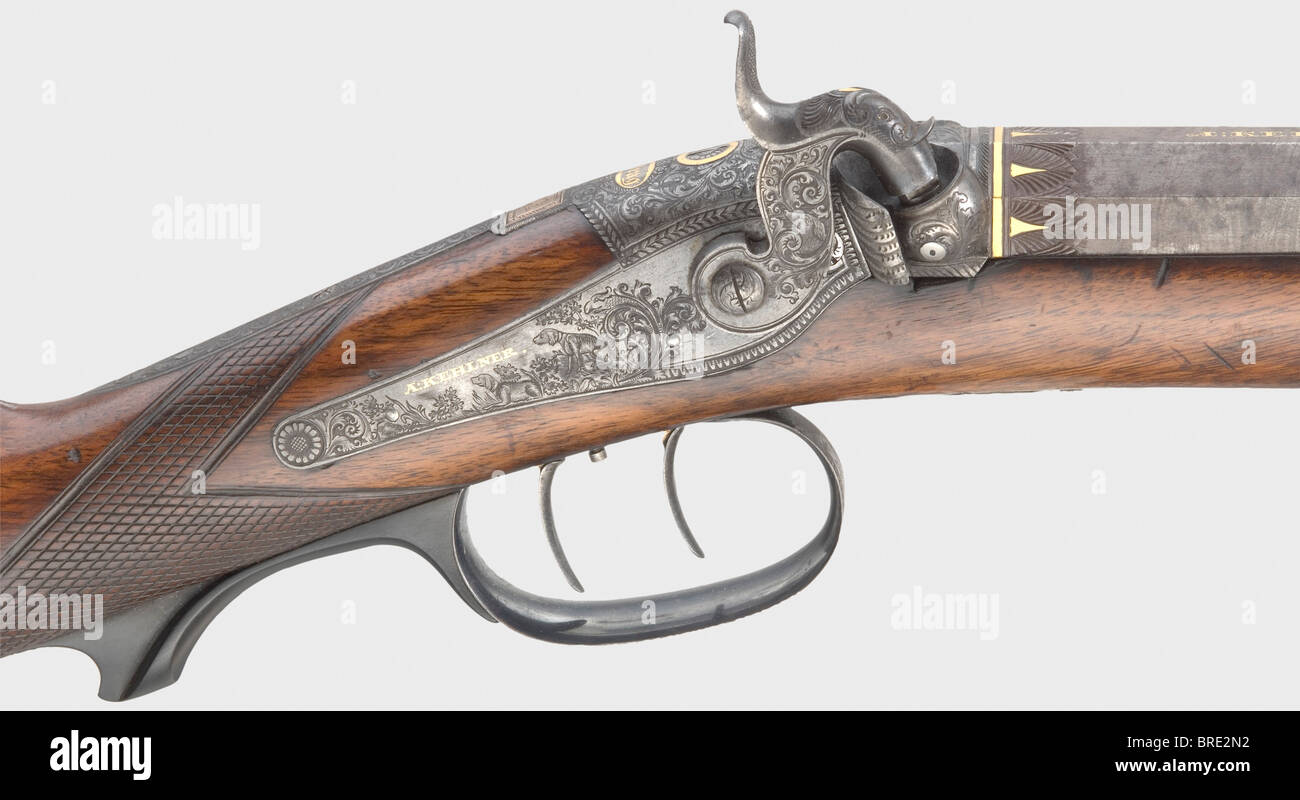 A fine percussion rifle, Kehlner in Prague, circa 1840. Octagonal ...
