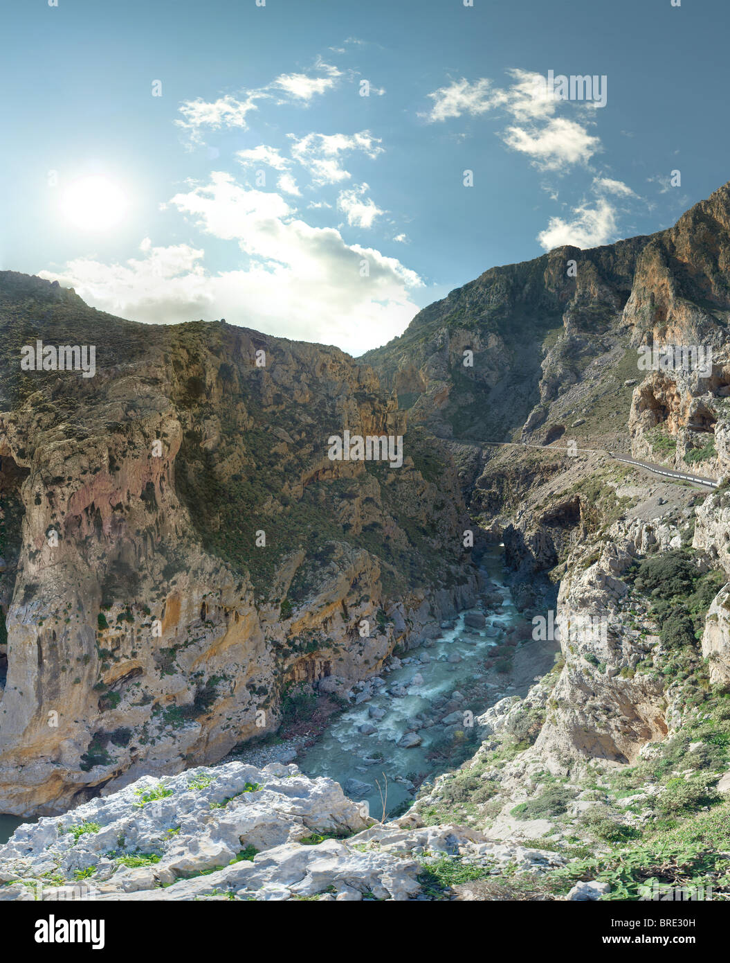 Kourtaliotiki gorge with river running through Crete Greece Stock Photo ...