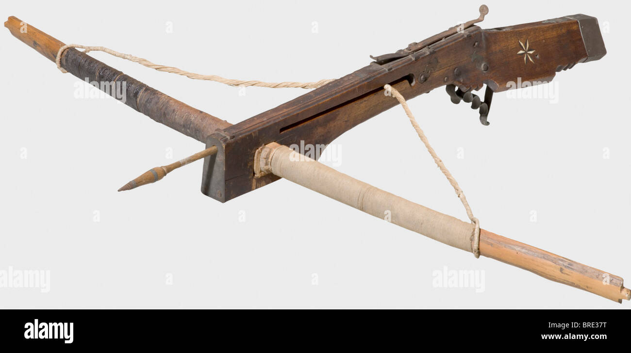 A target crossbow, Alpine Region, end of the 18th century. Wide wooden ...