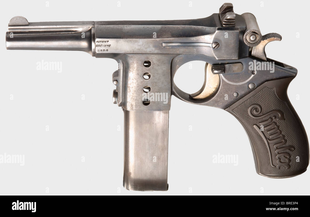 A Bergmann Simplex 1901 with special magazine, calibre 8 mm Simplex, no ...