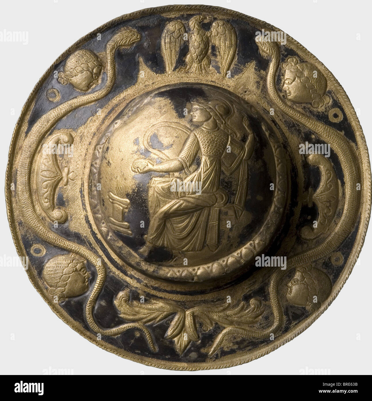 A Roman parade shield umbo displaying Minerva, 3rd century A.D. Brass ...