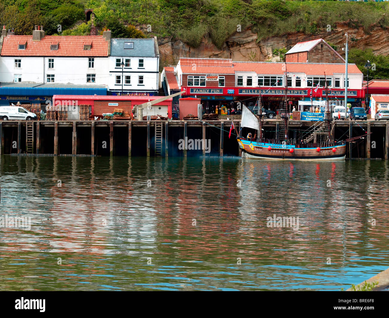 West cliff from East cliff across the river Esk at Whitby,North ...