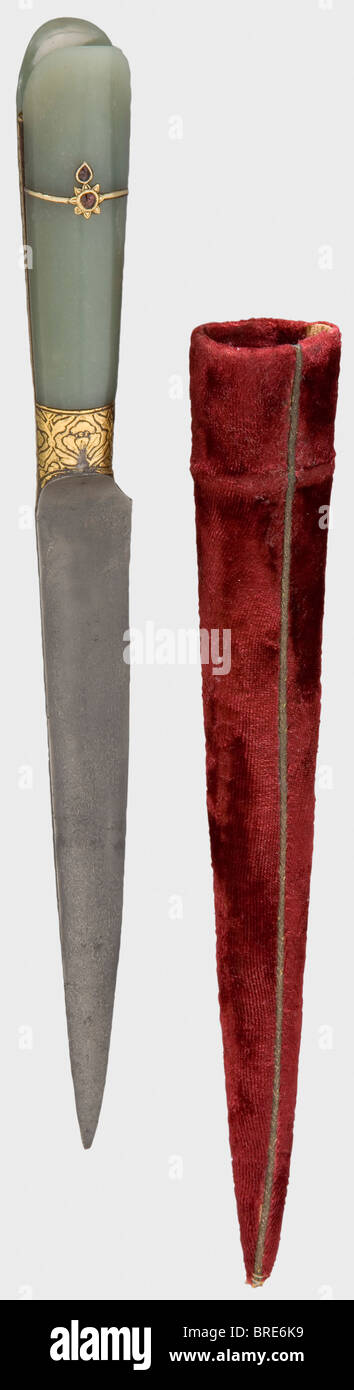 An Indian kard with a jade grip, 18th century Straight, single-edged ...