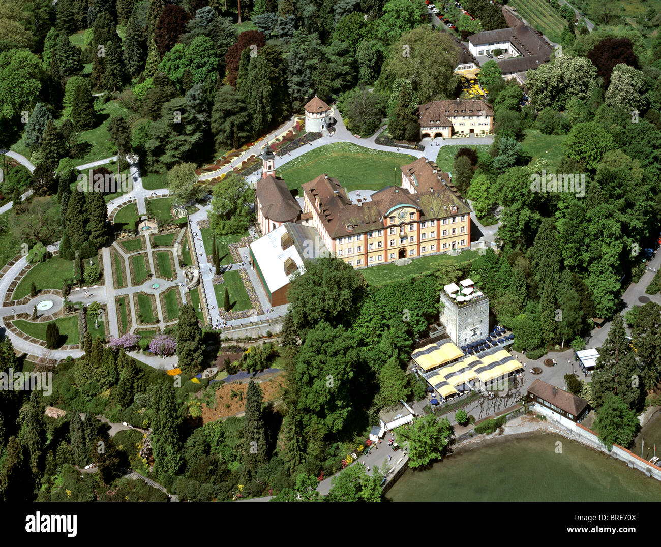 Aerial picture, Mainau Island, garden island on Lake Constance, Mainau ...