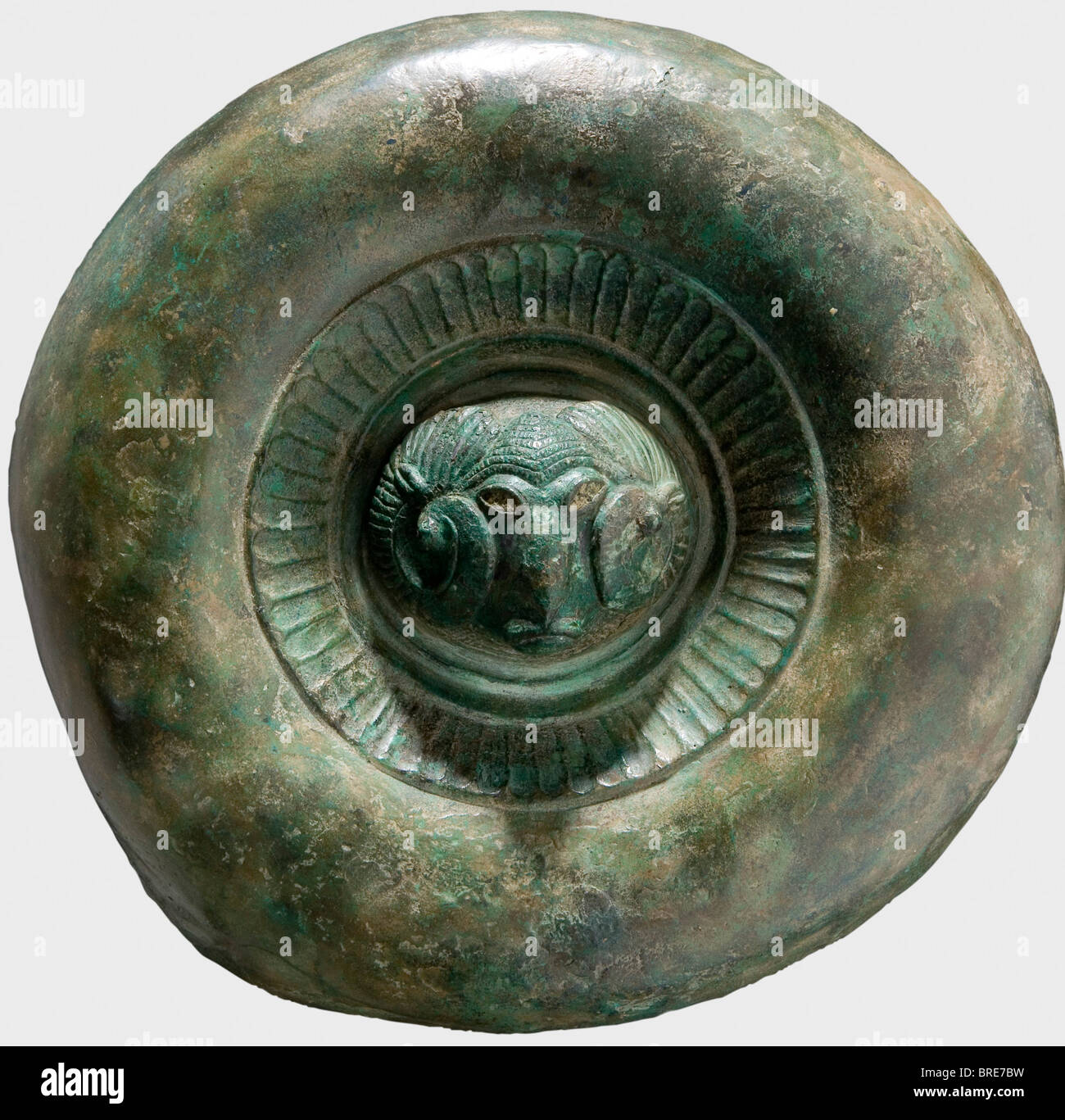 A decorative Etruscan shield, circa 500 B.C. Bronze. The separately ...