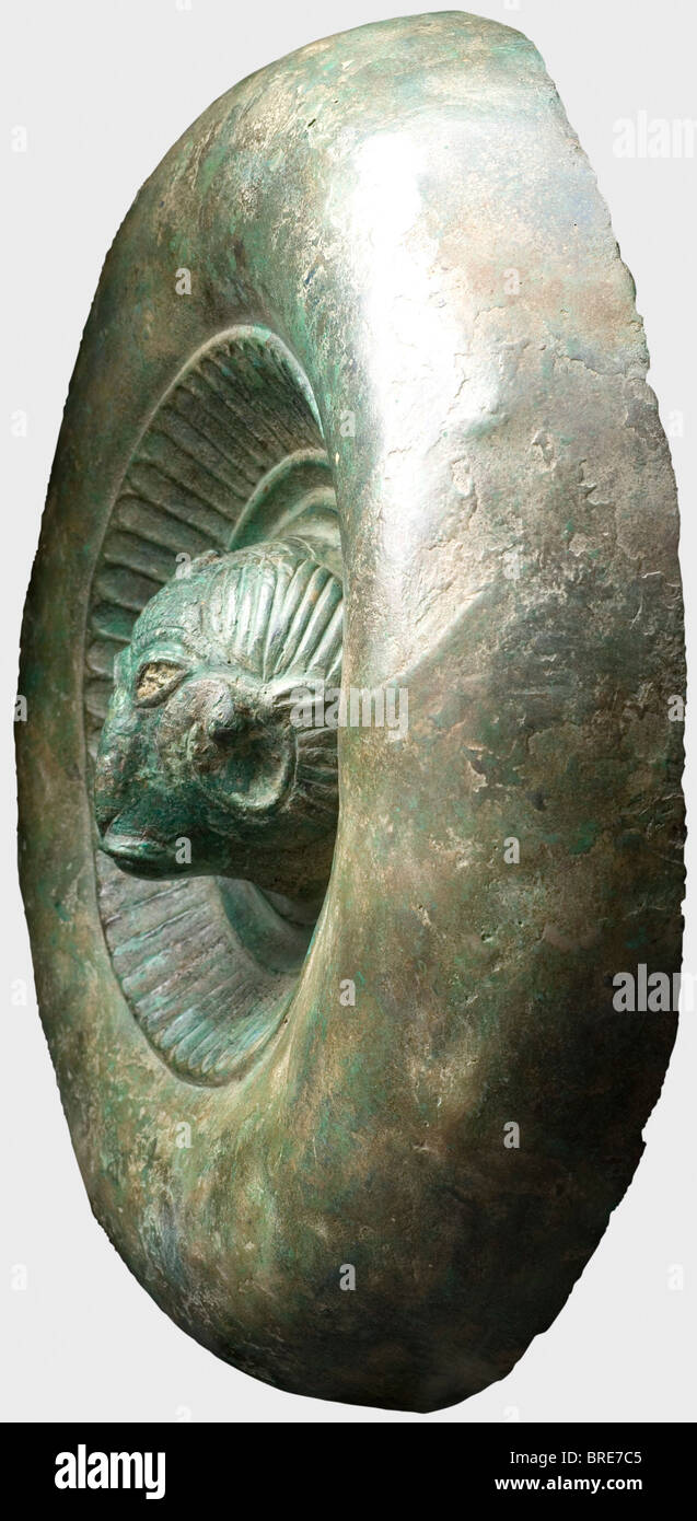 A decorative Etruscan shield, circa 500 B.C. Bronze. The separately ...