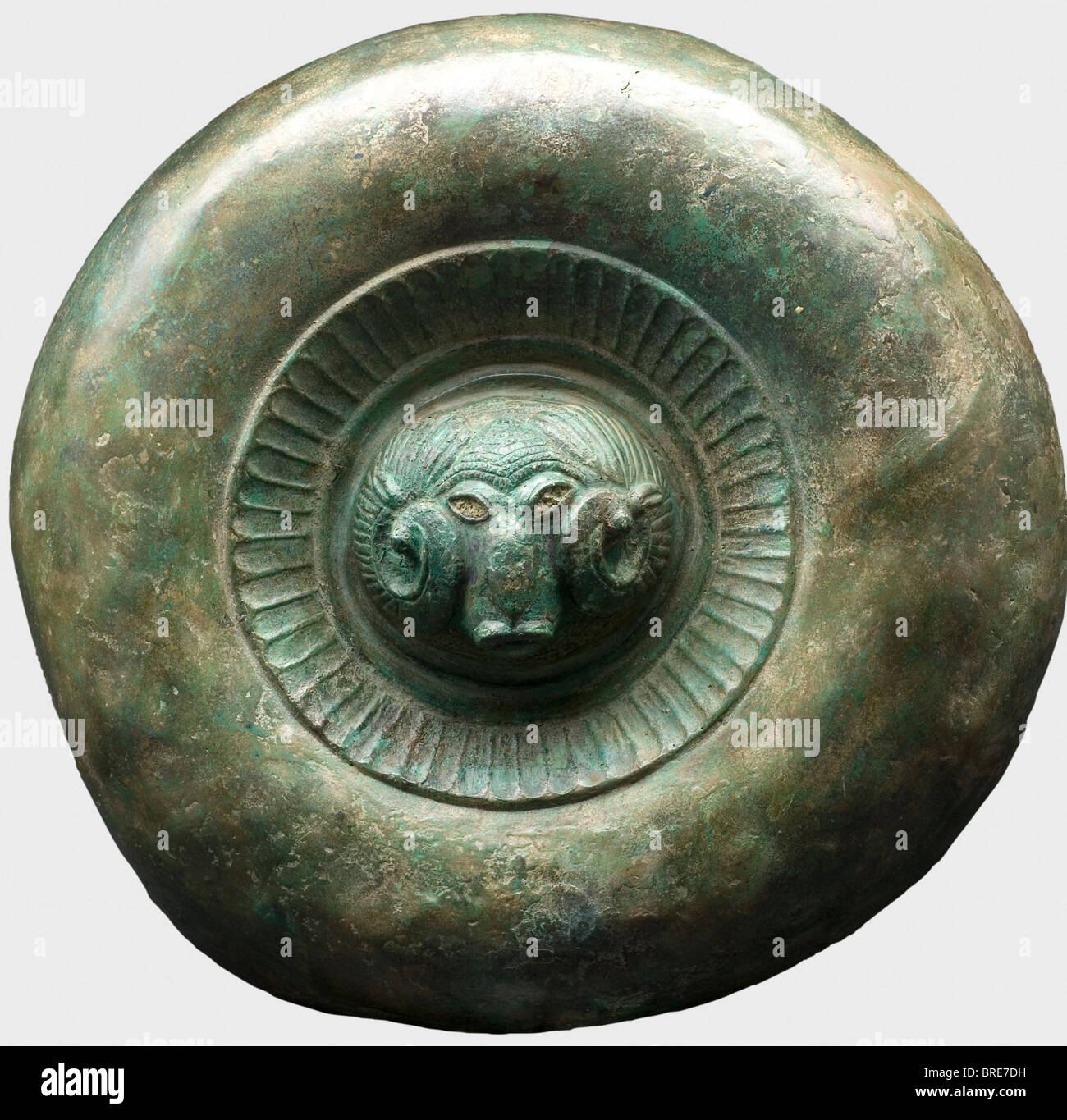 A decorative Etruscan shield, circa 500 B.C. Bronze. The separately ...