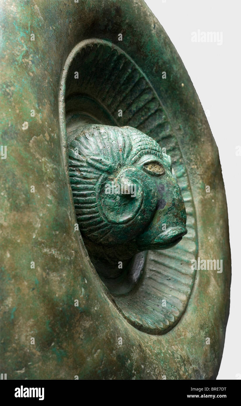 A decorative Etruscan shield, circa 500 B.C. Bronze. The separately ...