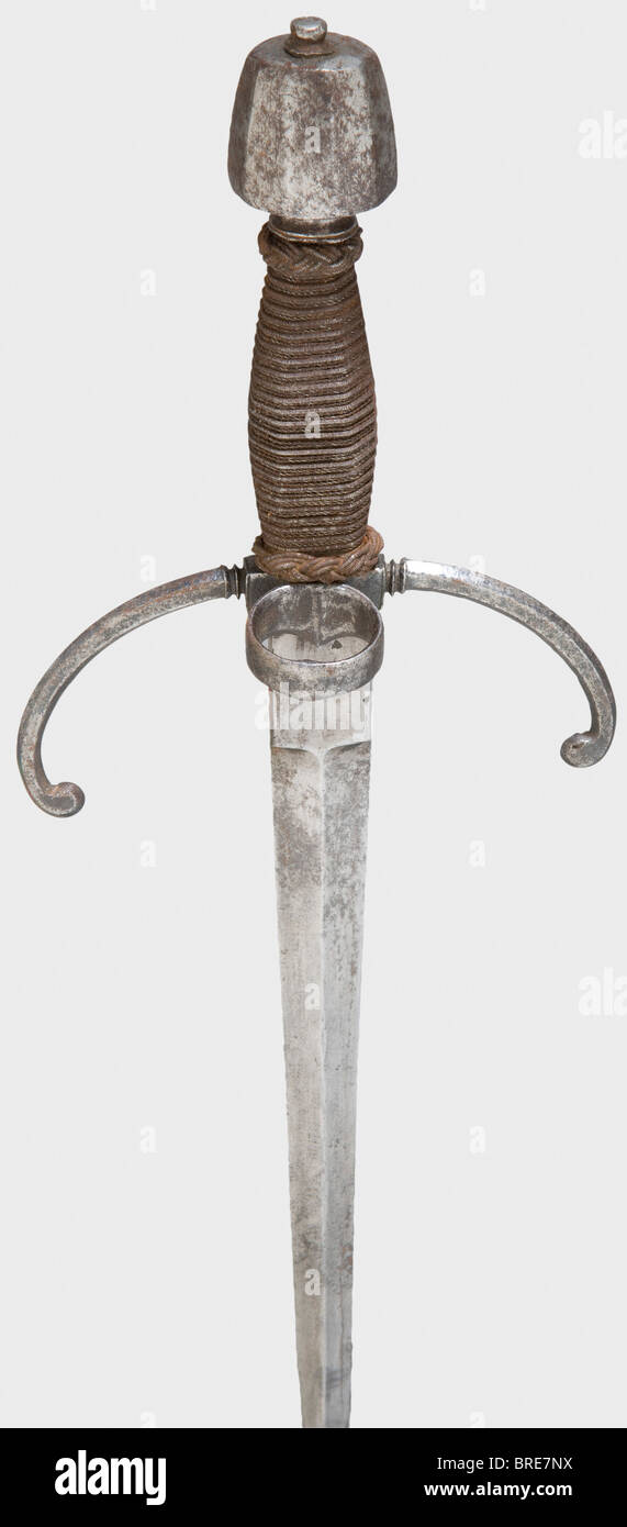 A German left-hand dagger, circa 1600 Double-edged blade with ridges on ...