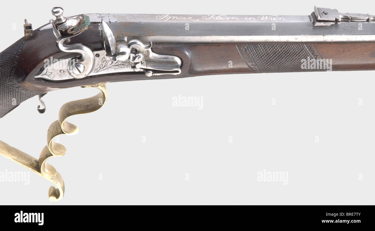A flintlock target rifle, Klein in Vienna, circa 1800. Octagonal rifled ...