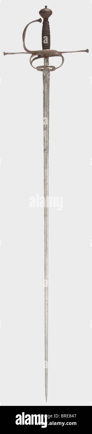 An Italian rapier, circa 1600 Double-edged thrusting blade of flattened ...