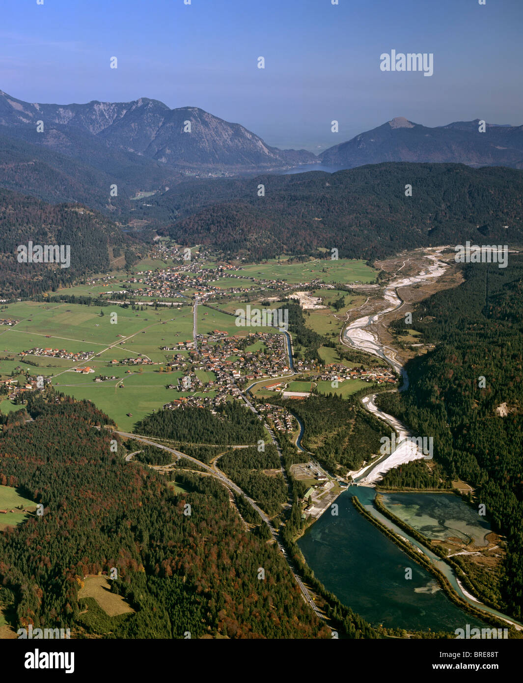 Kruen and Wallgau, Isar-Stausee Reservoir, Isartal Valley, Lake ...
